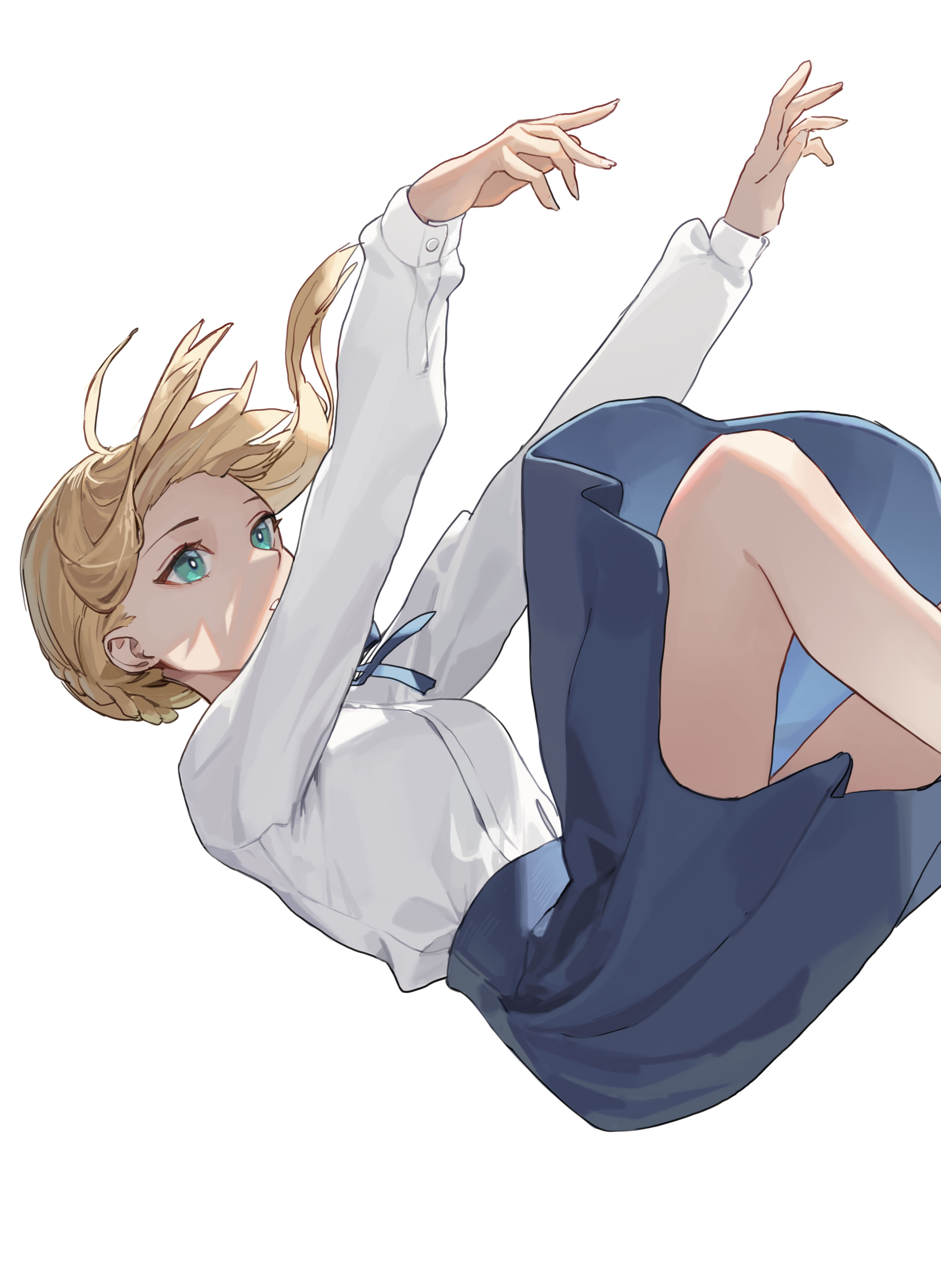 Safebooru - 1girl absurdres arms up artoria pendragon (fate) bare legs blonde hair blouse braid ...