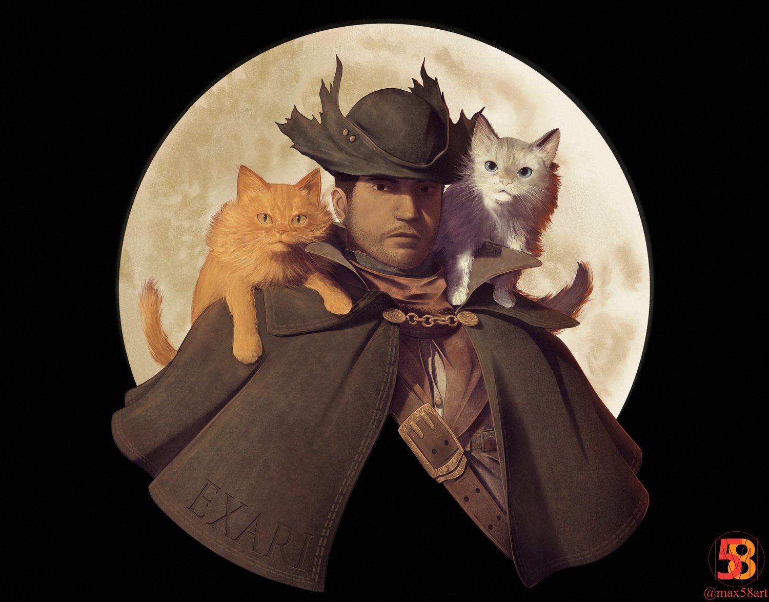 Safebooru - 1boy animal on shoulder belt bicorne black headwear bloodborne brown belt brown ...