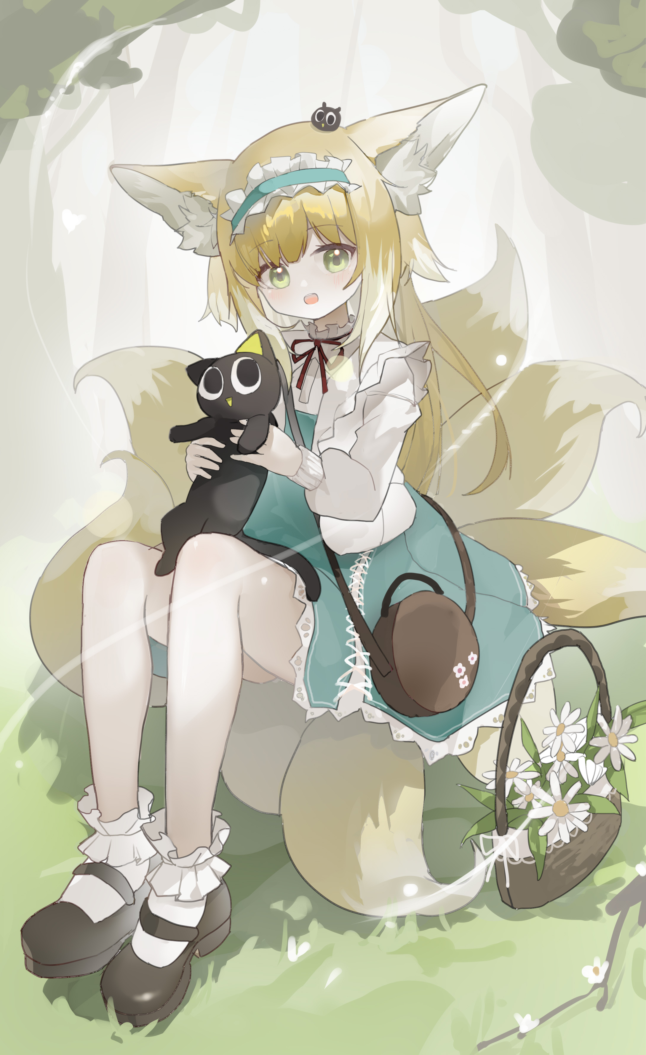 Safebooru - 1girl :d absurdres animal animal ear fluff animal ears arknights bangs basket black ...