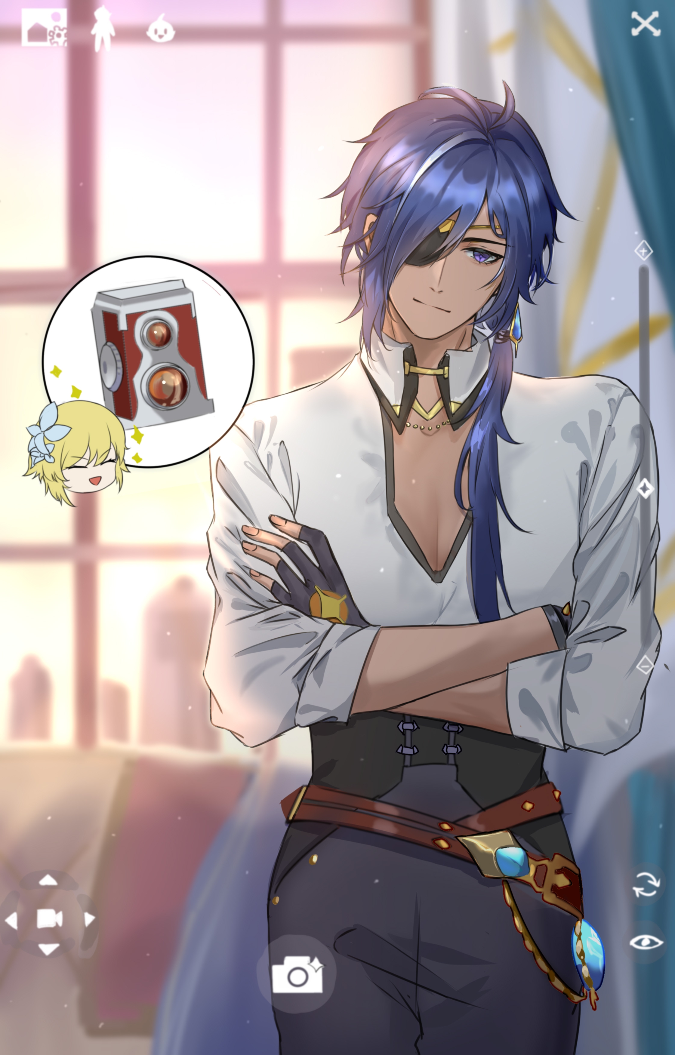 Safebooru - 1boy 1girl absurdres antenna hair bangs belt black gloves black pants blue hair ...