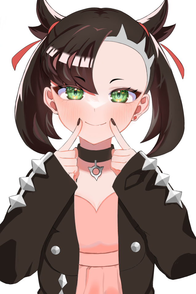 Safebooru - 1girl asymmetrical bangs bangs black choker black hair black jacket black nails ...