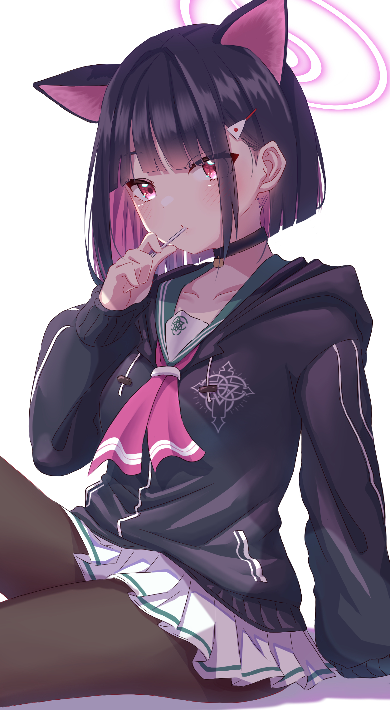 Safebooru - 1girl animal ears bangs black choker black hair black jacket black pantyhose blue ...
