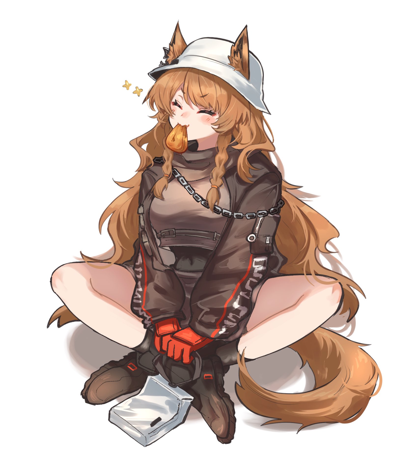 Safebooru - 1girl ^ ^ animal ears arknights bag blush boots braid brown footwear brown hair ...