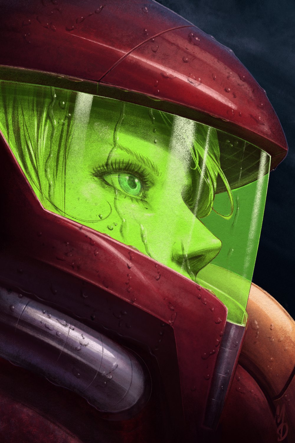Safebooru - 1girl armor close-up from side green theme helmet highres ...