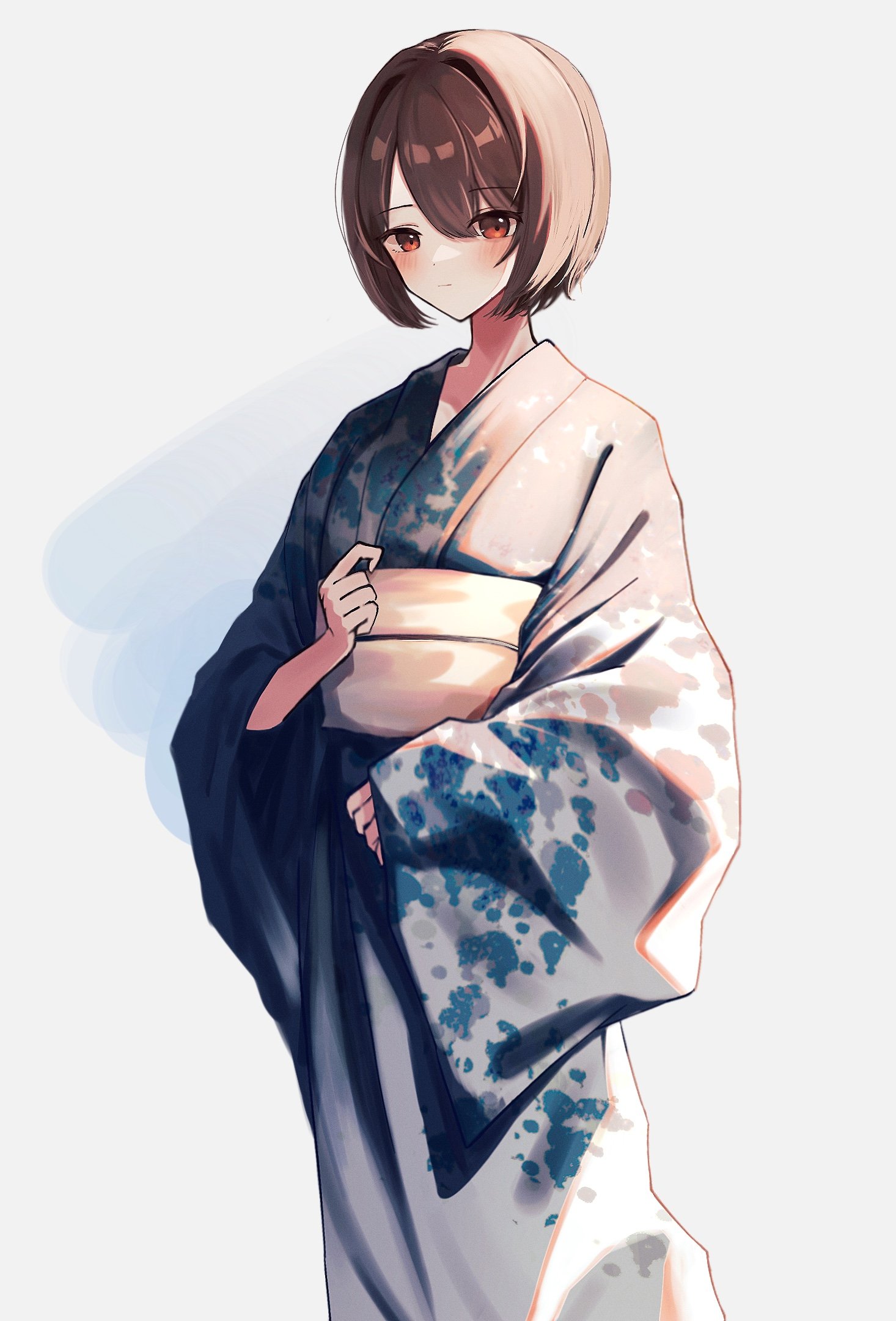 Safebooru - 1girl alternate costume bangs blue kimono blush brown eyes ...