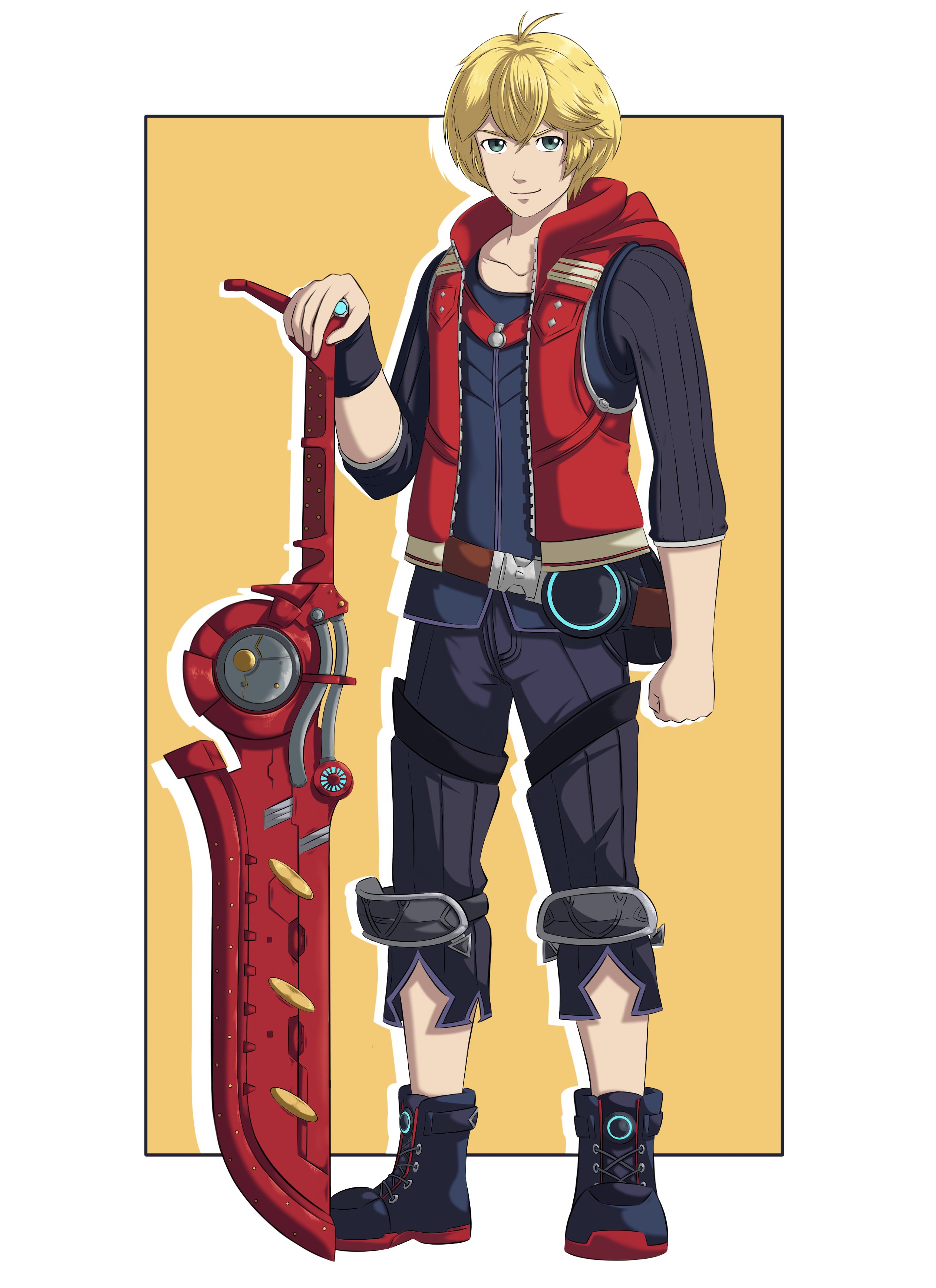 Safebooru - 1boy absurdres ahoge armband belt blonde hair blue footwear blue pants blue shirt ...