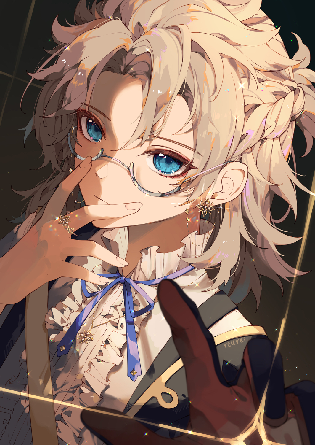 Safebooru - 1boy albedo (genshin impact) androgynous blonde hair blue eyes blue ribbon closed ...