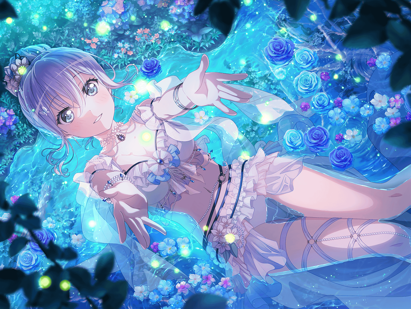 Safebooru - bang dream! bikini blue eyes blush kurata mashiro official art short hair white hair ...