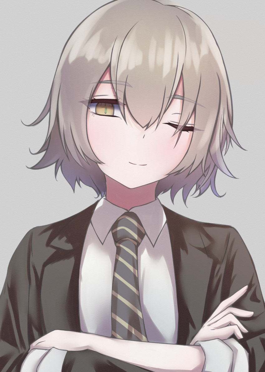 Safebooru - 1girl bangs black necktie black suit closed mouth collared shirt commentary request ...