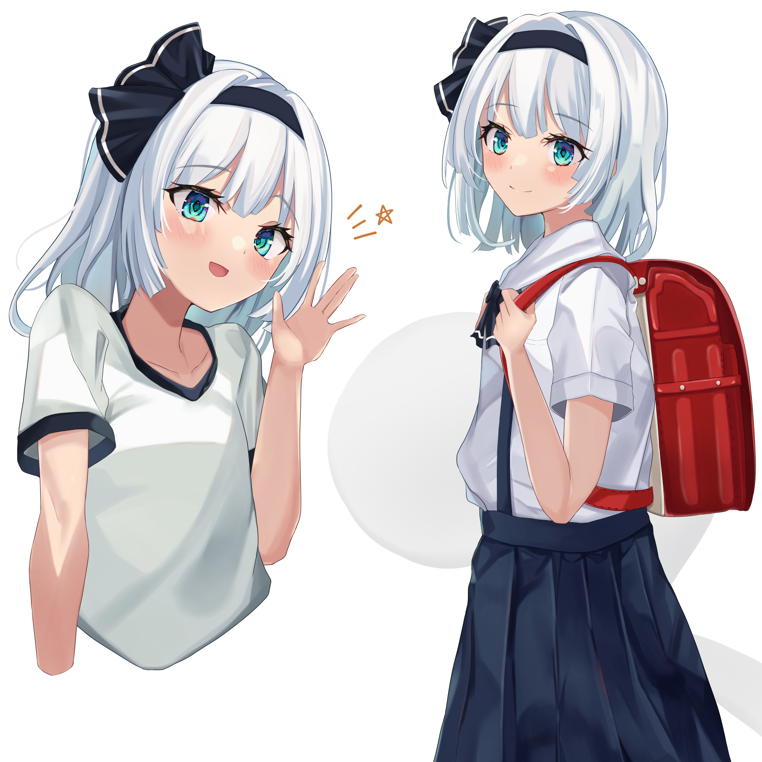 Safebooru - 1girl backpack bag black hairband black ribbon black skirt blue eyes blush closed ...