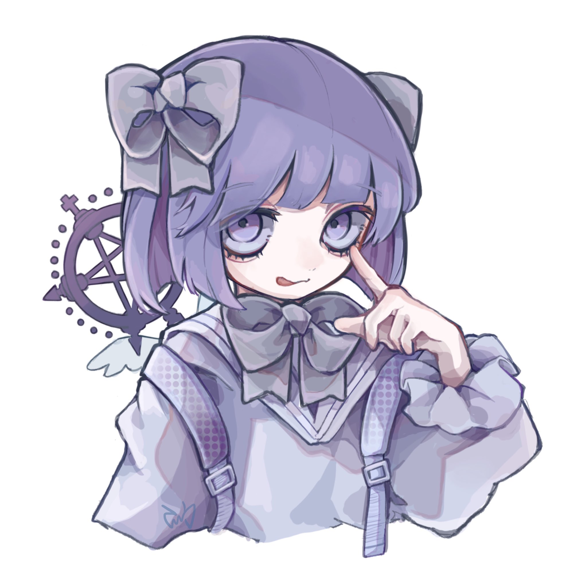 Safebooru 1girl Backpack Bag Bangs Bow Bowtie Cropped Torso Finger To 5485