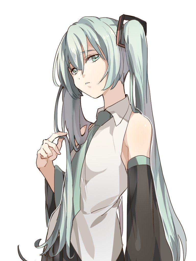 Safebooru - 1girl aqua eyes aqua hair aqua necktie detached sleeves ...