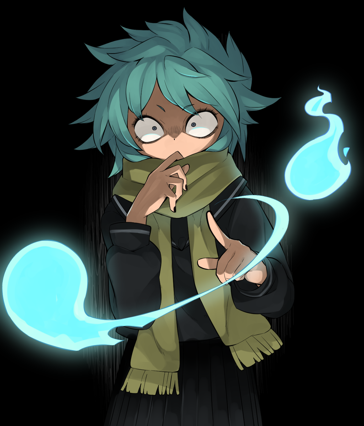 Safebooru - 1girl adjusting scarf bangs black background black nails black sailor collar black ...