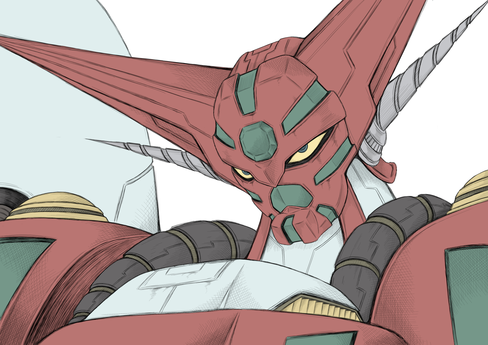 Safebooru - commentary request getter robo glaring green eyes hidefu ...