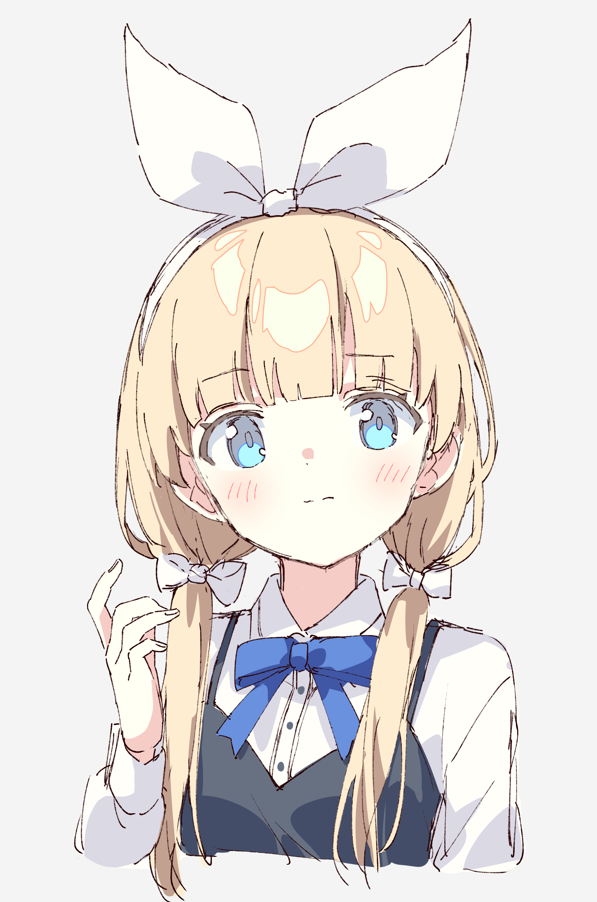 Safebooru - 1girl absurdres bangs black dress blonde hair blue bow blue eyes blush bow closed ...