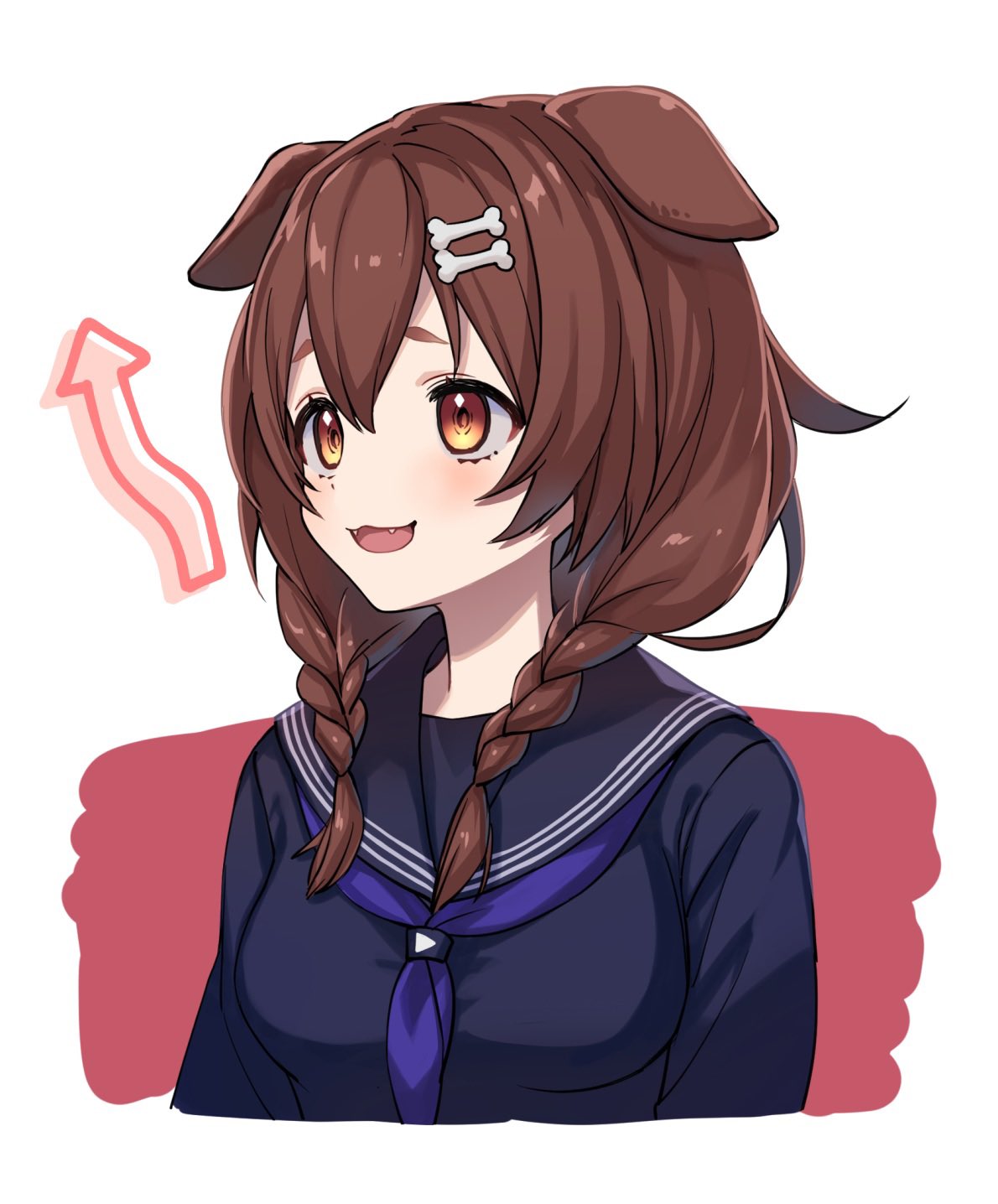 Safebooru - 1girl :3 animal ears arrow (symbol) bangs black sailor collar blush bone hair ...