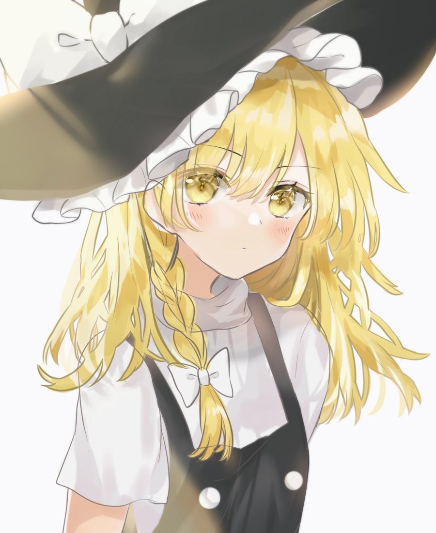 Safebooru - 1girl black headwear blonde hair bow braid expressionless hat hat bow kirisame ...