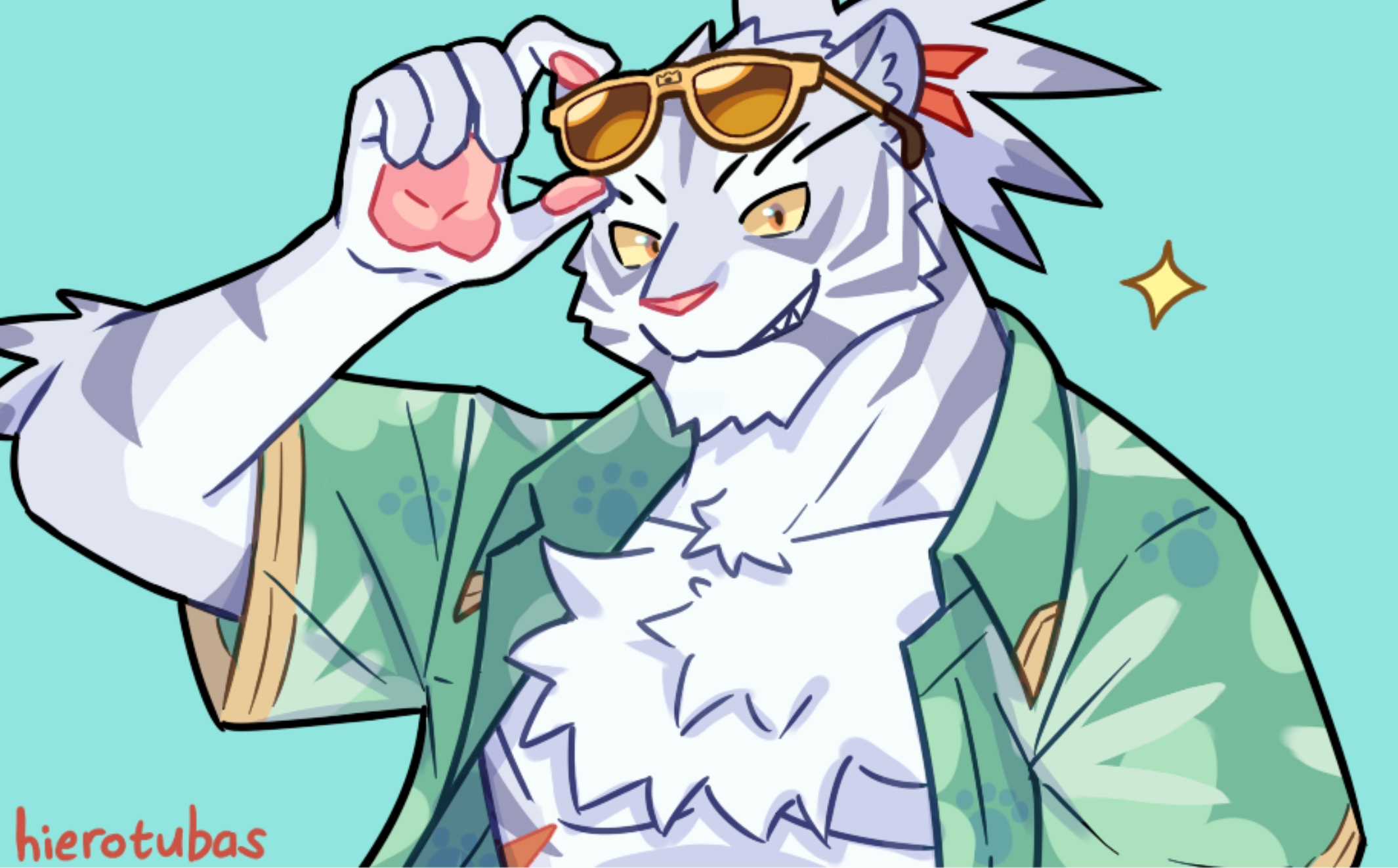 Safebooru - 1boy adjusting eyewear animal ear fluff animal ears animal hands animal nose aqua ...