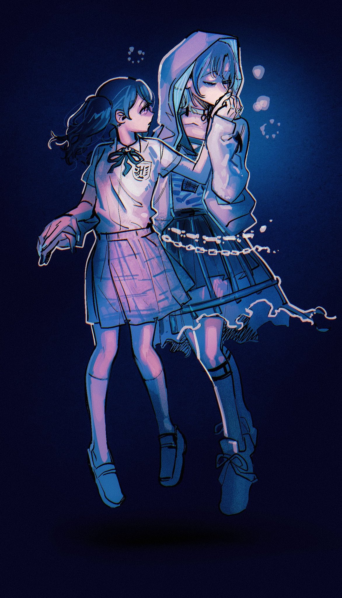 Safebooru - 2girls asakura toru black hair bubble choker closed eyes commentary request fukumaru ...