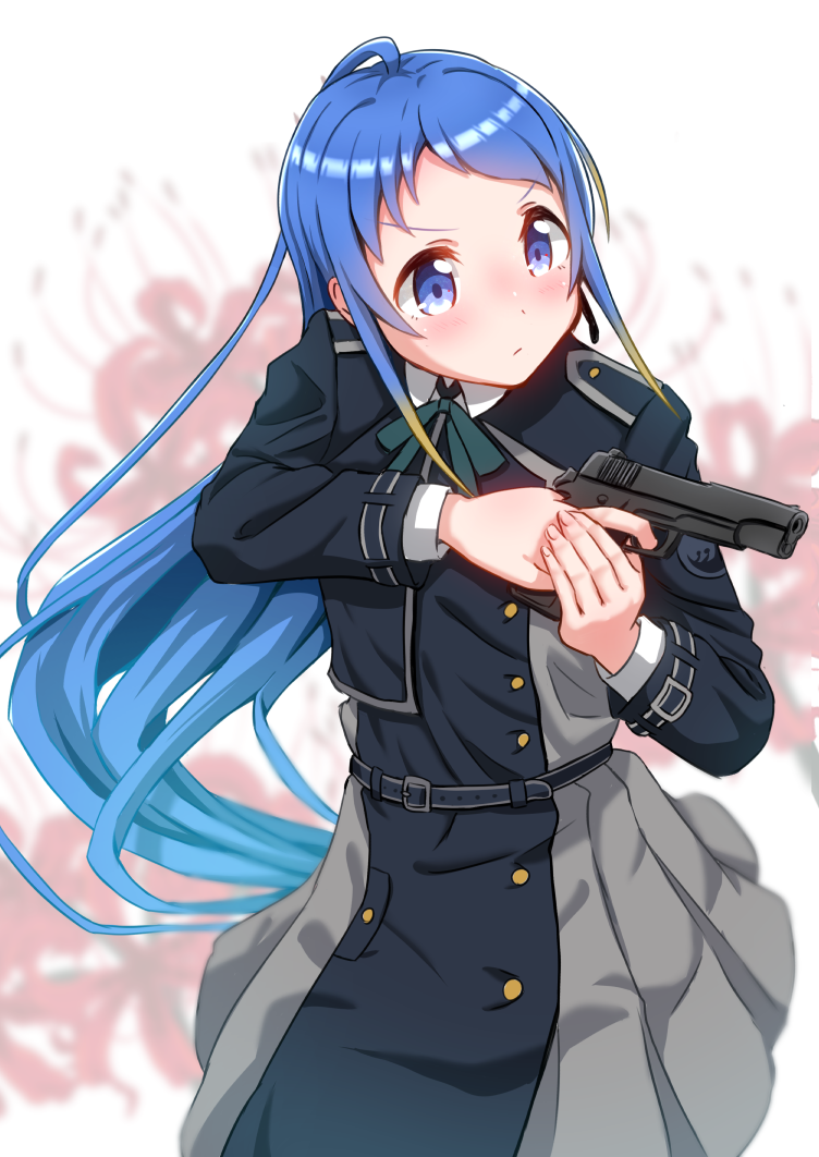 Safebooru - 1girl bangs belt blue belt blue dress blue eyes blue hair blurry blurry background ...