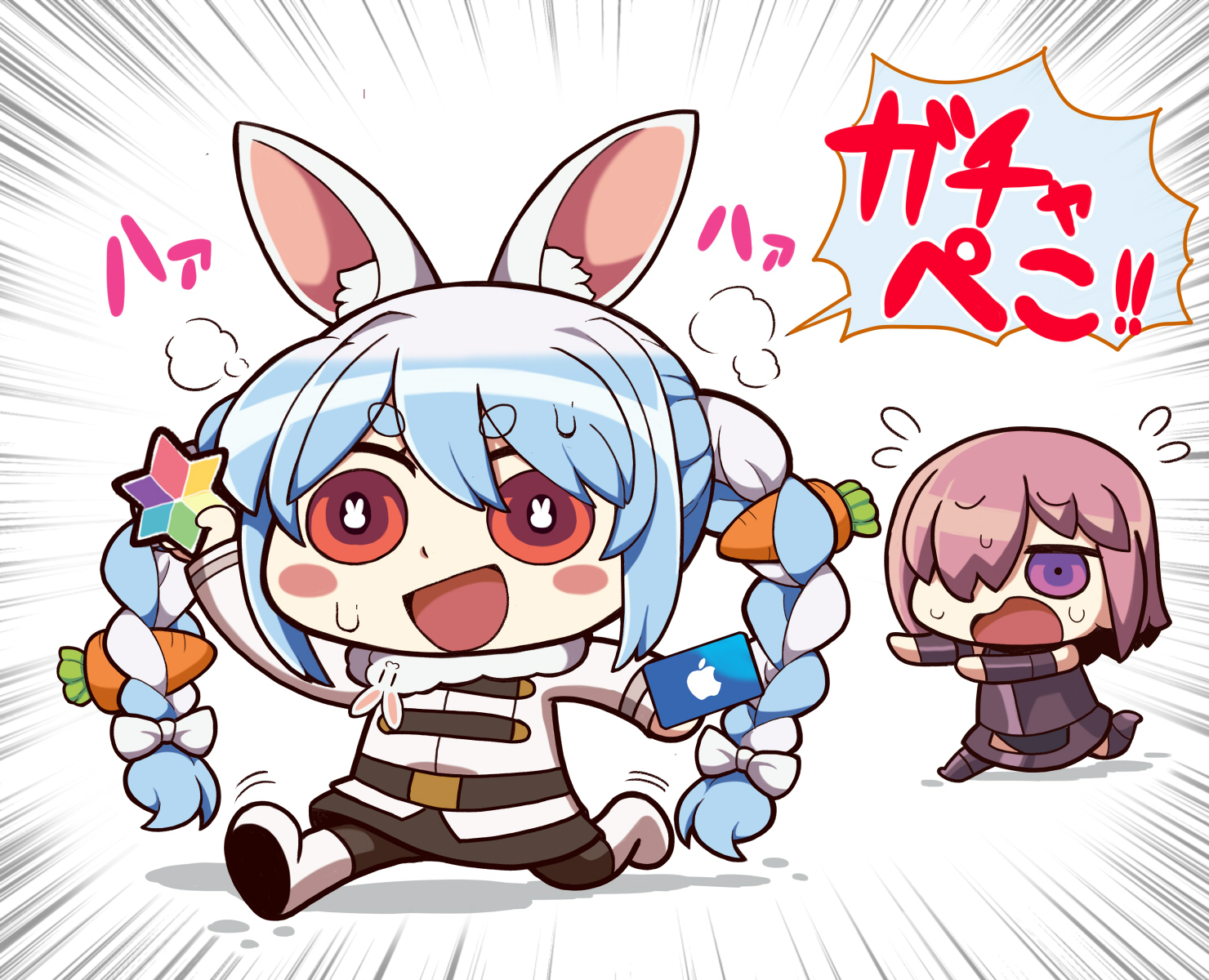 Safebooru - 2girls animal ears blue hair blush stickers braid carrot ...