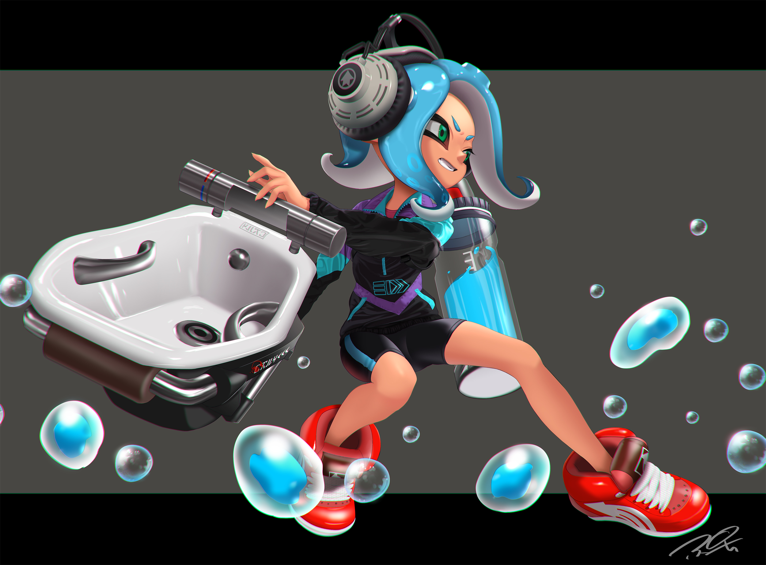 Safebooru - 1girl aqua eyes bike shorts black shorts bloblobber ...