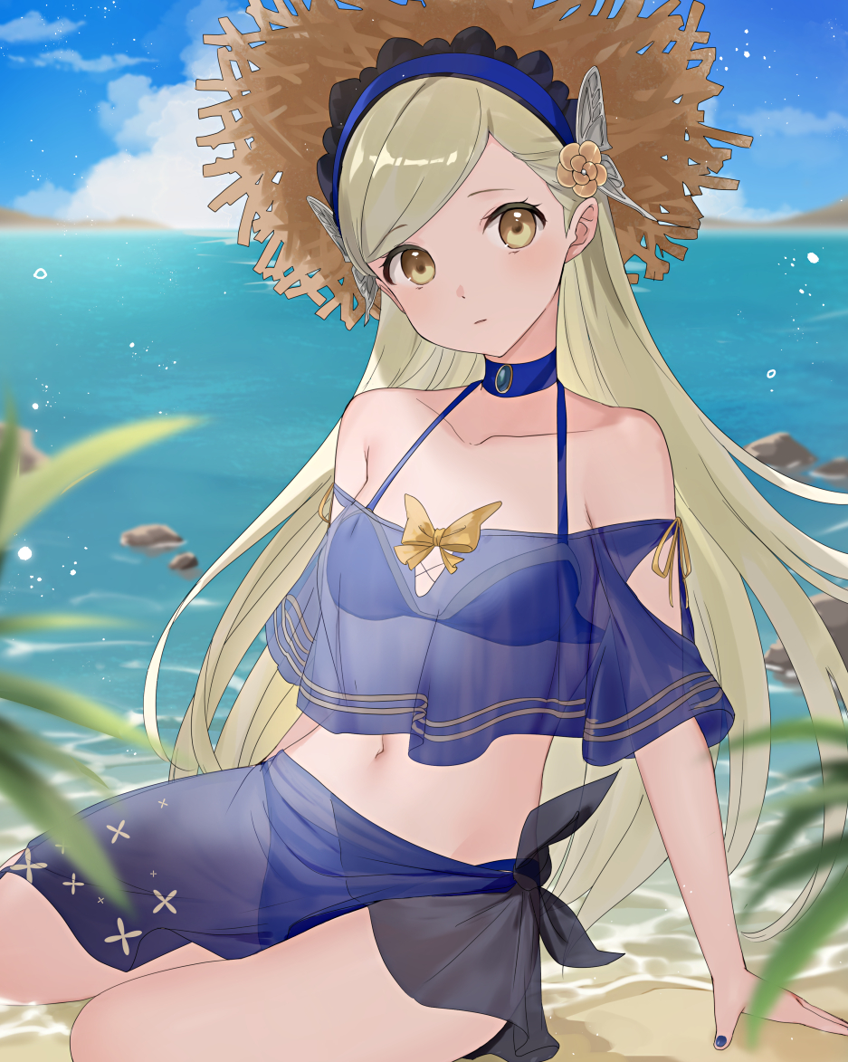 Safebooru - 1girl adapted costume alternate costume bare shoulders beach bikini blue bikini blue ...