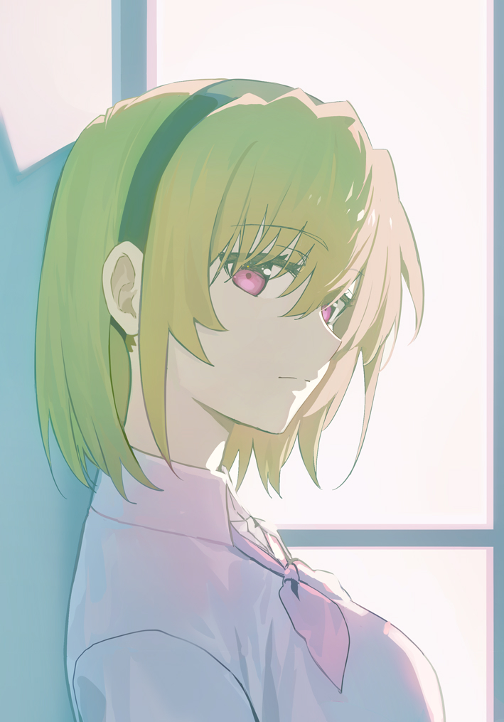 Safebooru - 1girl bangs black hairband blonde hair closed mouth collared shirt hair between eyes ...