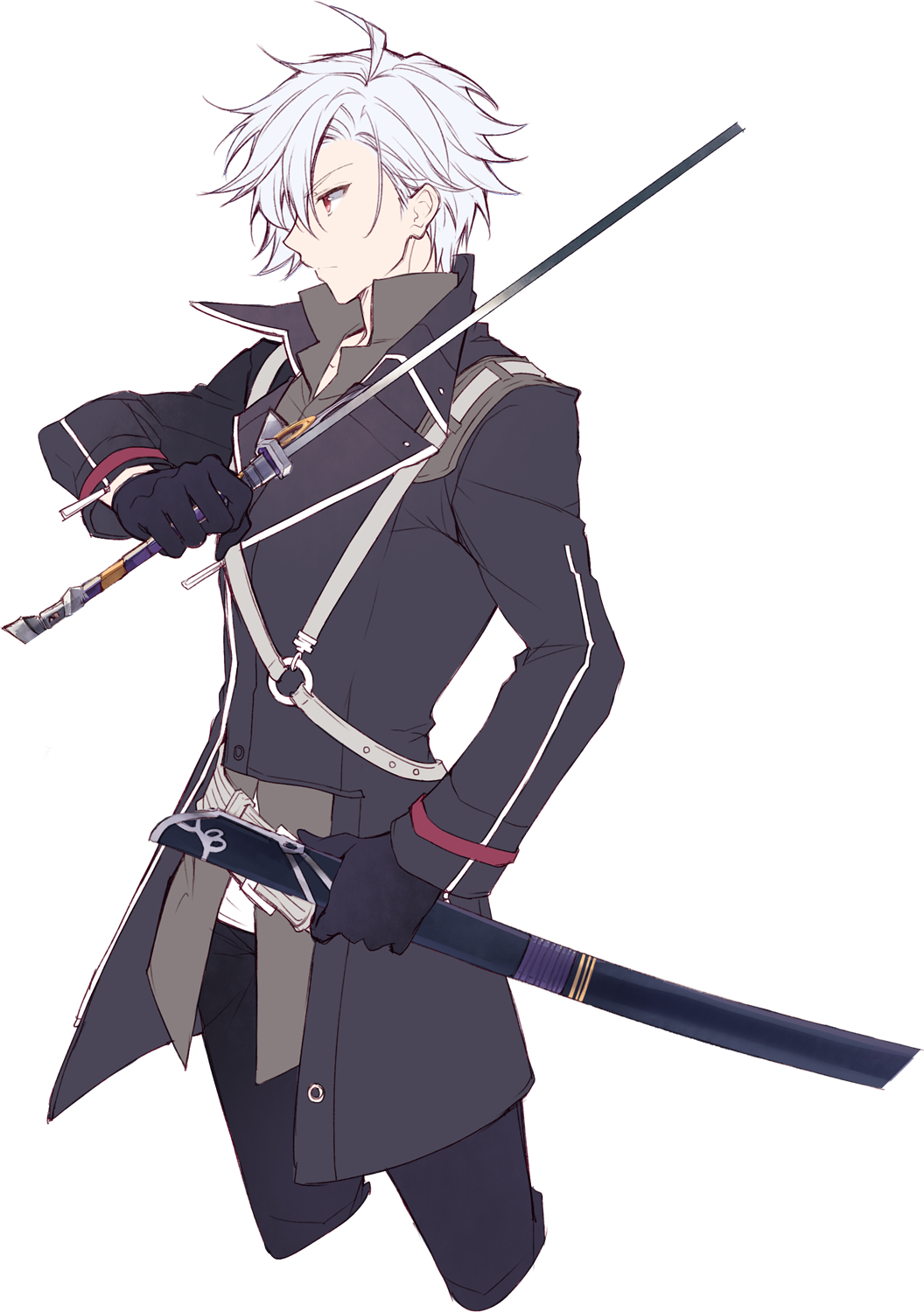 Safebooru - 1boy achan (blue semi) black gloves eiyuu densetsu gloves highres holding holding ...