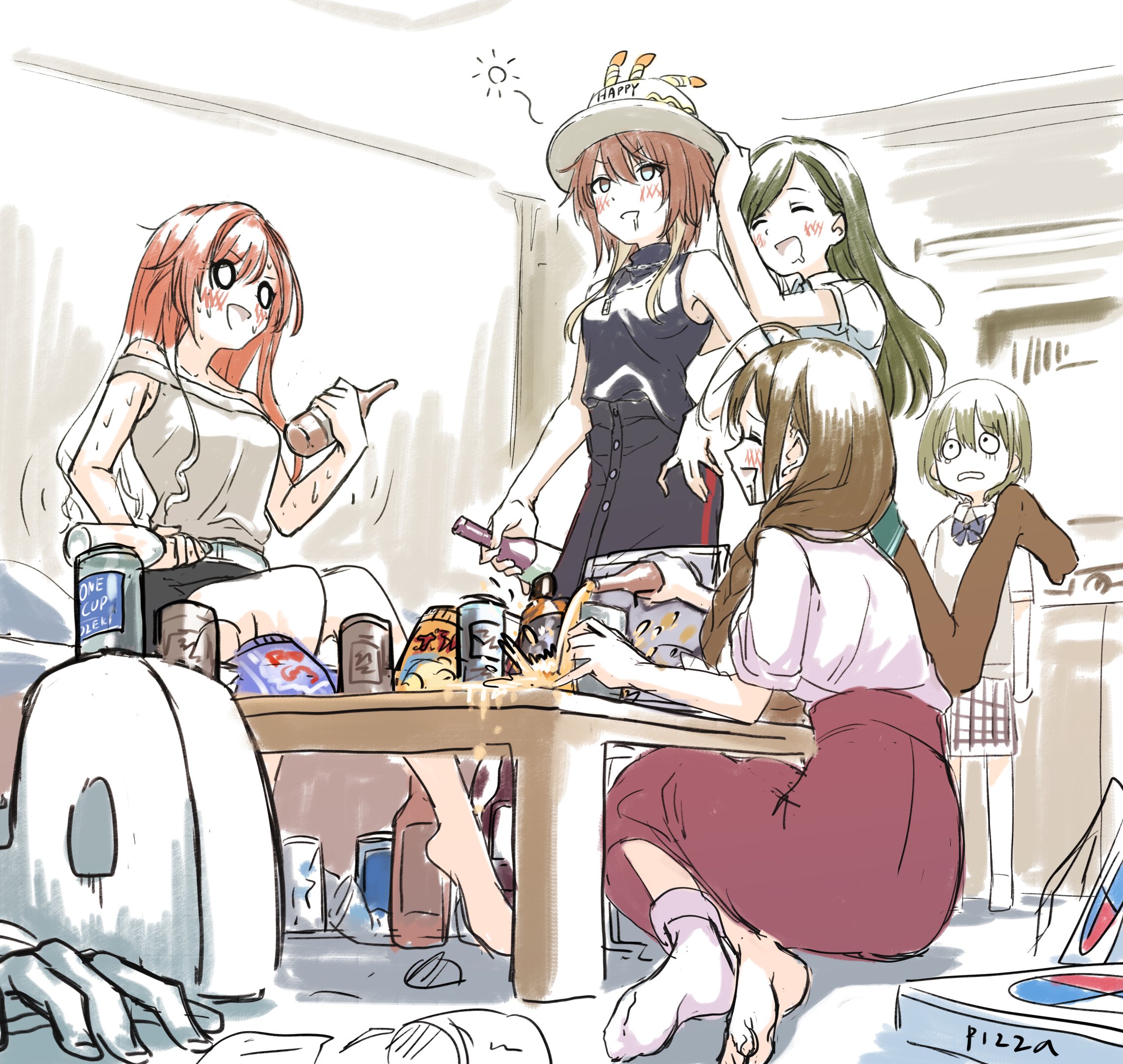 Safebooru - 1boy 5girls ahoge aketa mikoto arisugawa natsuha black dress blonde hair blush ...