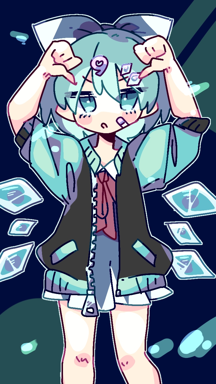 Safebooru - 1girl aqua eyes aqua hair arms up black jacket blue dress blush stickers bow cirno ...