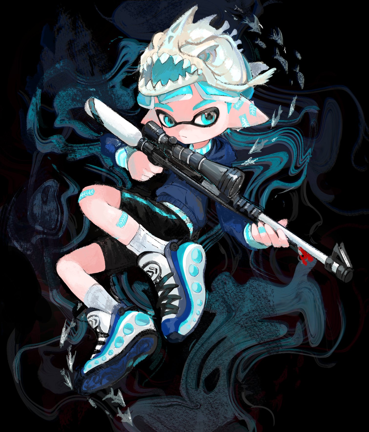 Safebooru - 1girl aqua eyes aqua hair bandaid bandaid on leg bangs ...