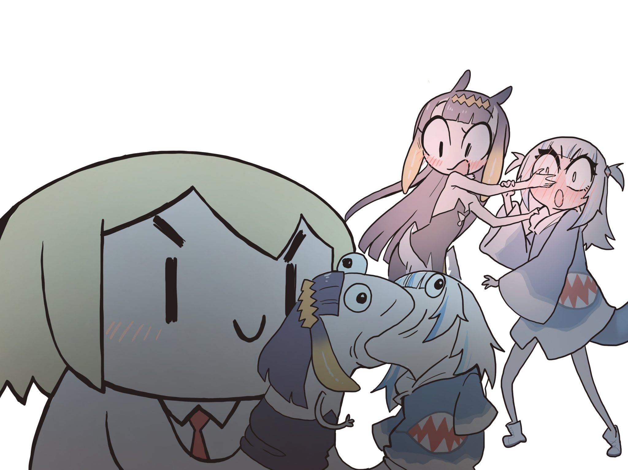 Safebooru - bangs blue eyes blue hair fish tail french kiss gawr gura hair ornament hand puppet ...