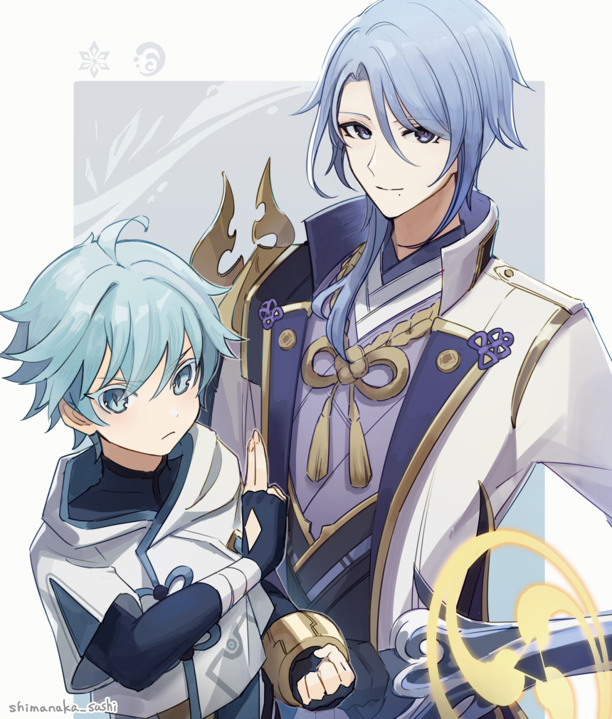 Safebooru - 2boys antenna hair aqua hair bangs bishounen blue eyes blue hair child chinese ...