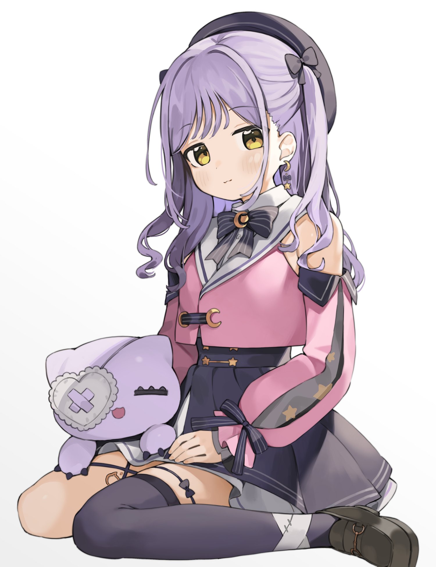 Safebooru - 1girl bandaged leg bandages bare shoulders beret black bow black footwear black ...