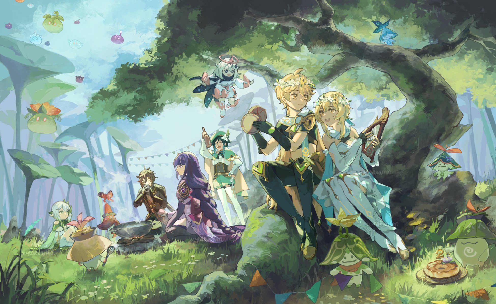 Safebooru - 3boys 4girls aether (genshin impact) ahoge arama (genshin ...