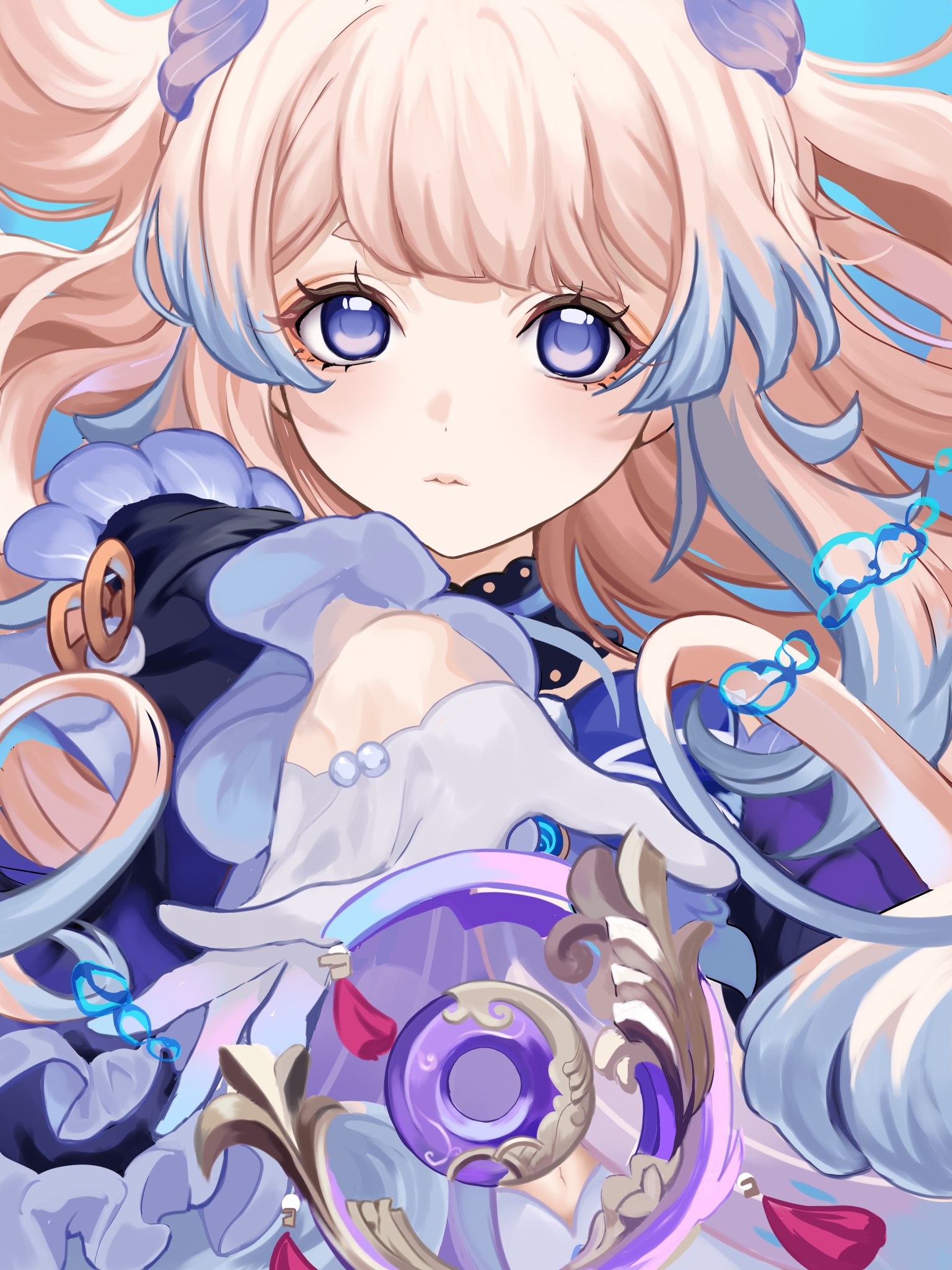 Safebooru - 1girl blue eyes blue hair blush bubble colored tips ...