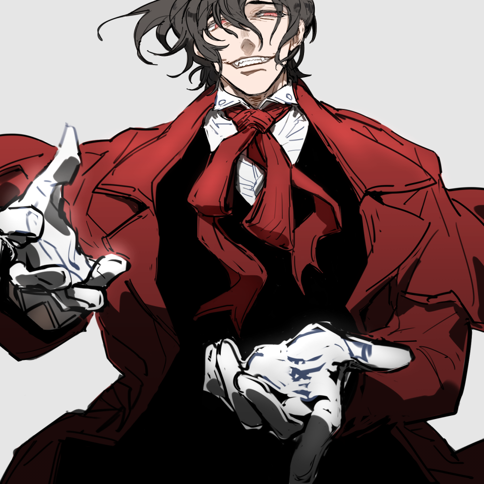 Safebooru - 1boy alucard (hellsing) black hair gloves hellsing jacket looking at viewer ...