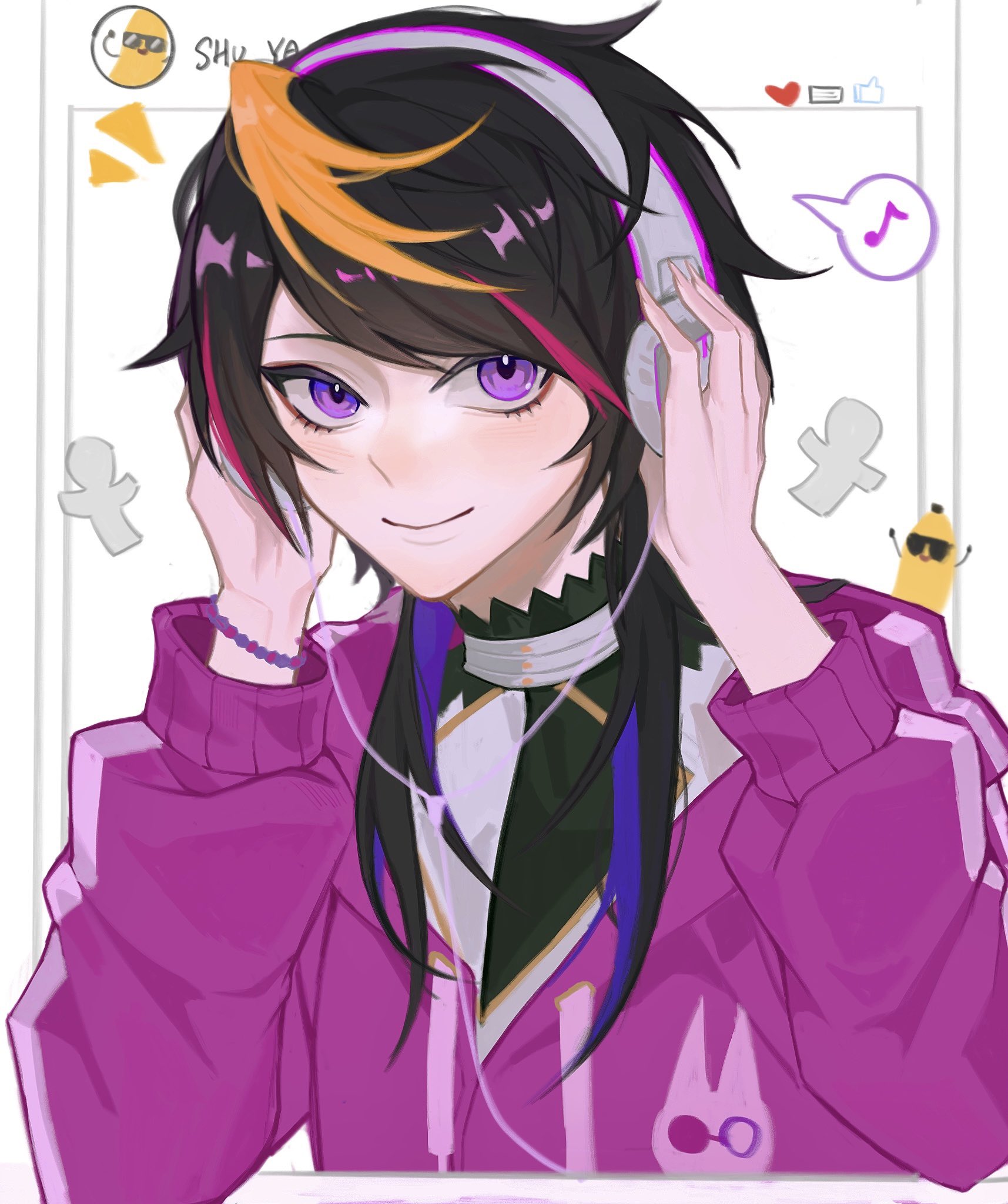 Safebooru - 1boy black hair blonde hair bracelet cooltg2 eighth note ...
