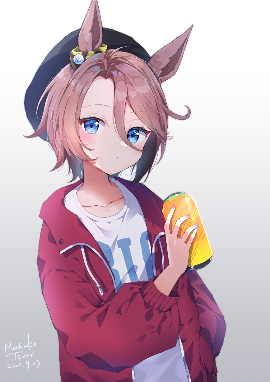 Safebooru - 1girl animal ears artist name bangs beret black headwear blue eyes brown hair can ...