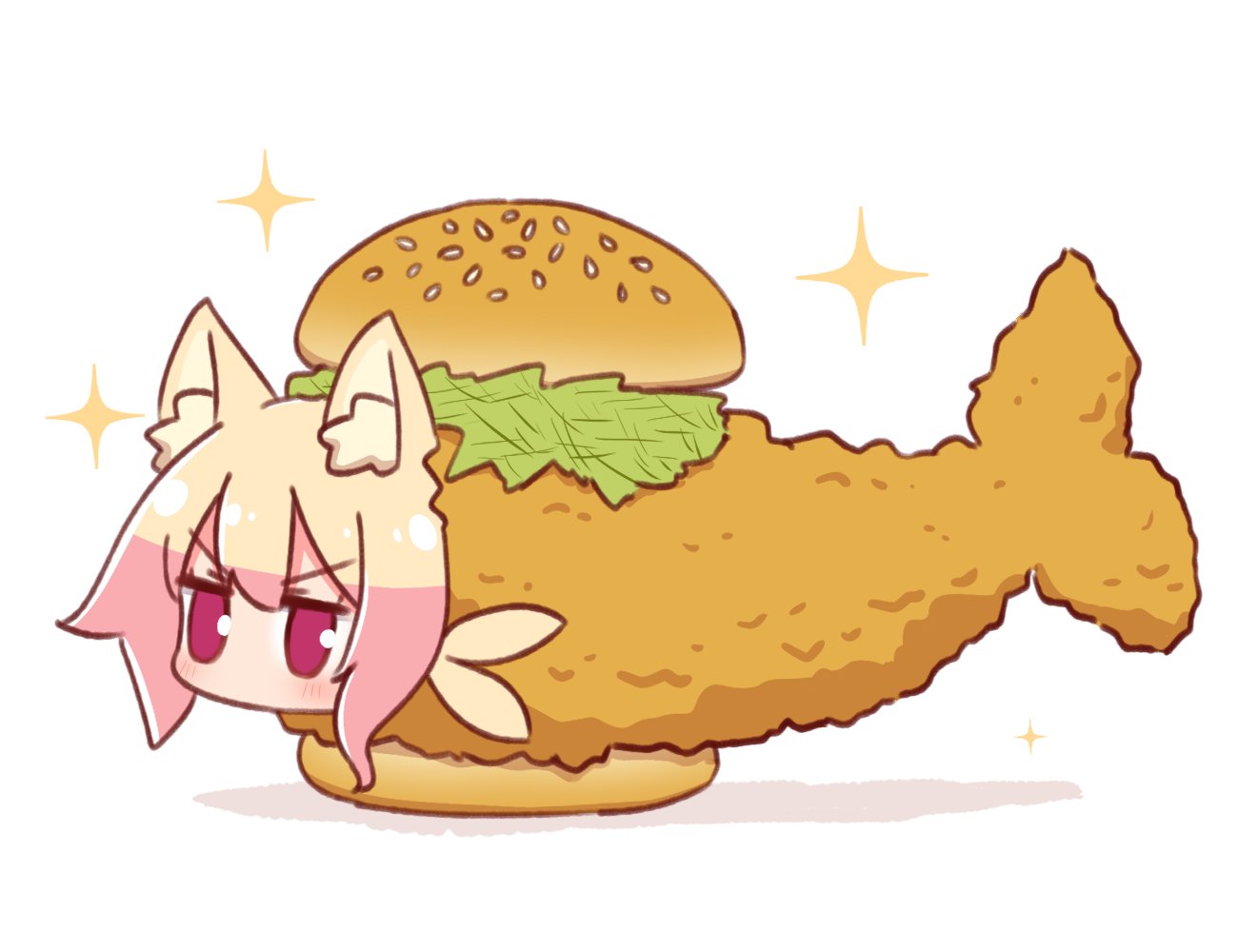 Safebooru - 1girl animal ear fluff animal ears bangs blonde hair burger commentary request fish ...