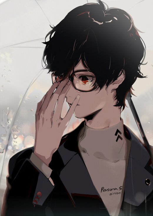 Safebooru - 1boy amamiya ren atlus black hair black jacket city lights english text glasses ...