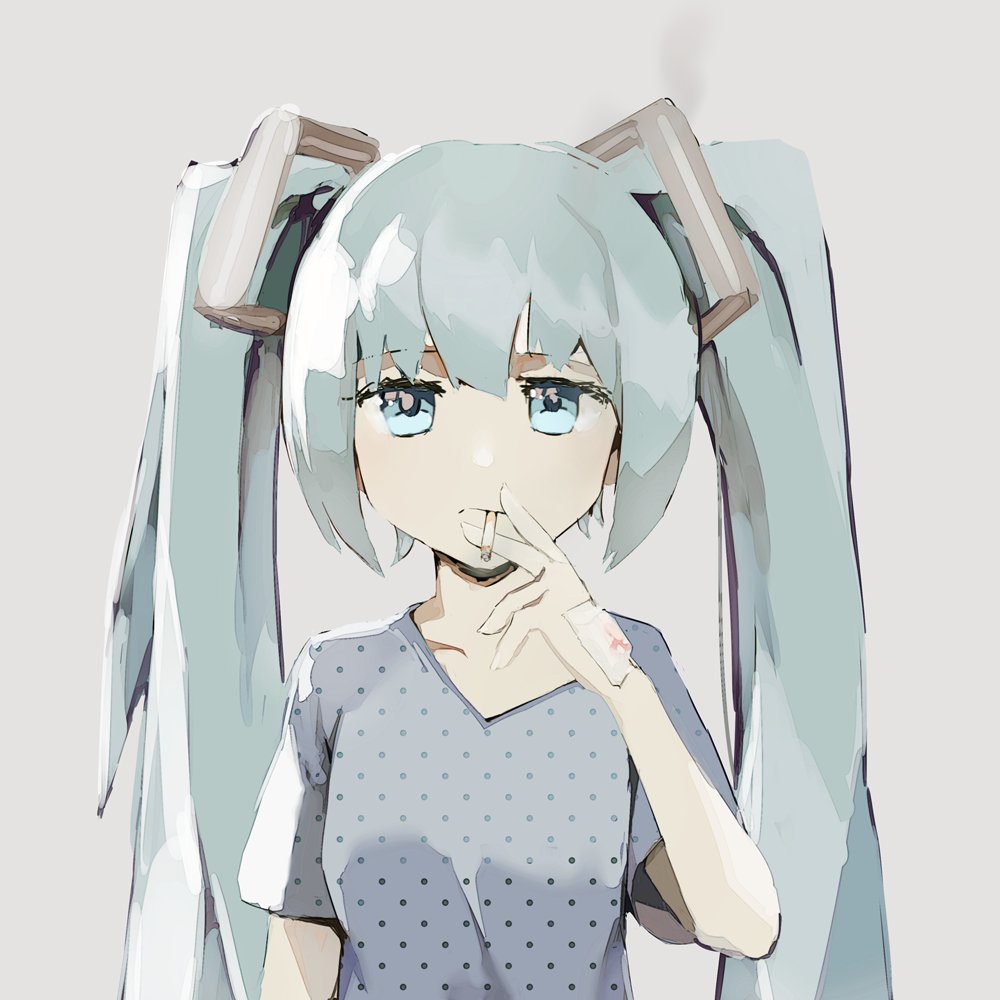 Safebooru - 1girl bandaid bandaid on hand blue eyes blue hair blue ...