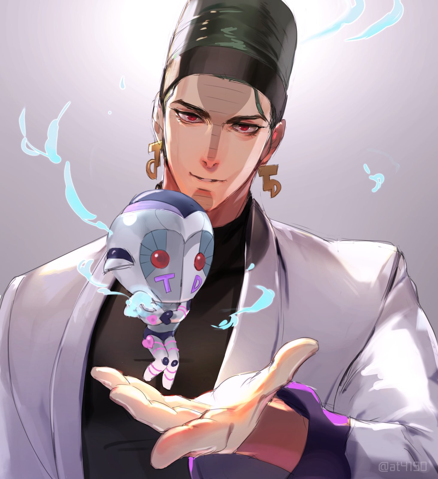 Safebooru - 1boy :d at4190 (user vzac7788) atum (stand) black sweater ...