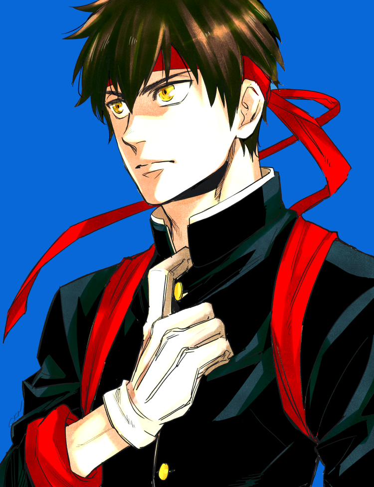 Safebooru - 1boy ace of diamond bandana blue background brown hair egg ...