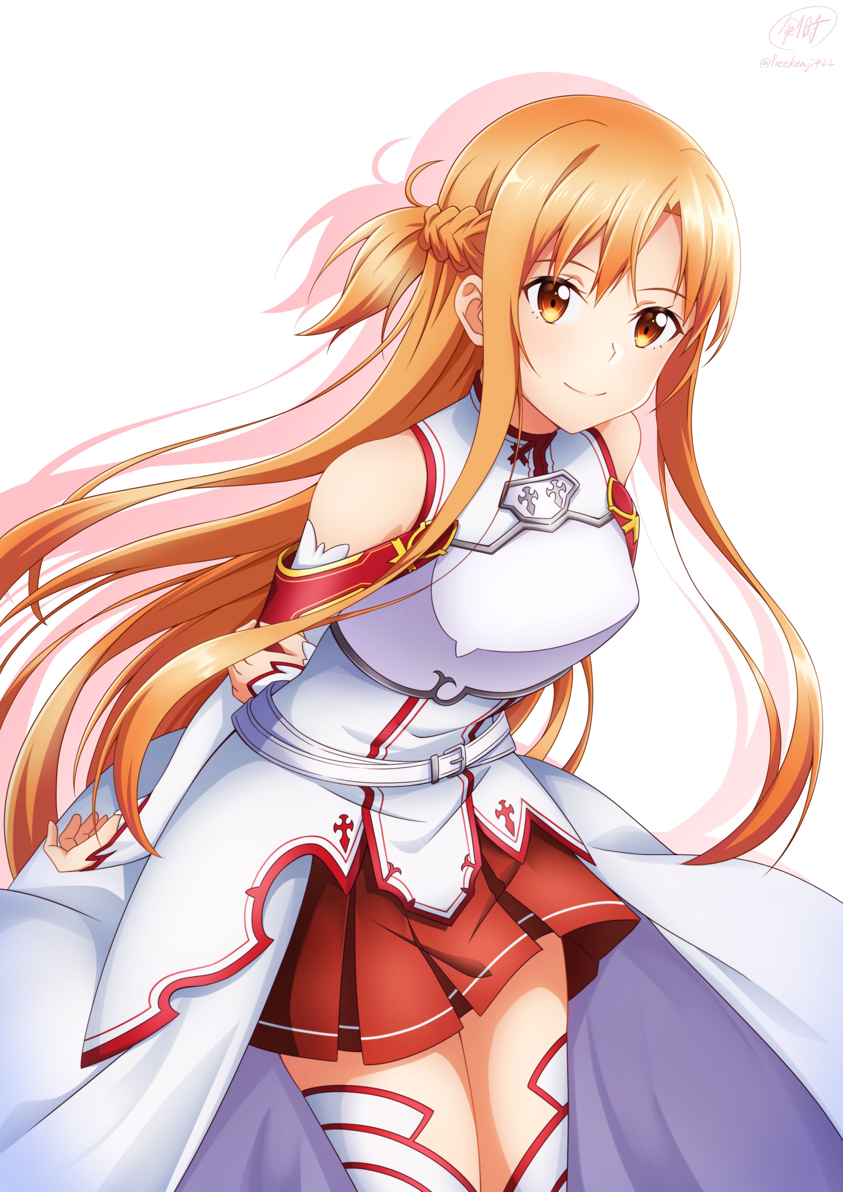 Safebooru - 1girl armor arms behind back asuna (sao) asymmetrical bangs bangs bare shoulders ...