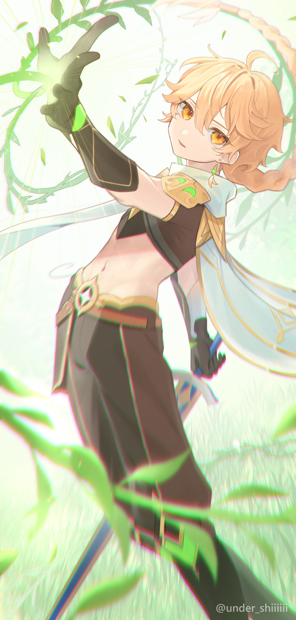 Safebooru - 1boy aether (genshin impact) armor blonde hair braid brown ...