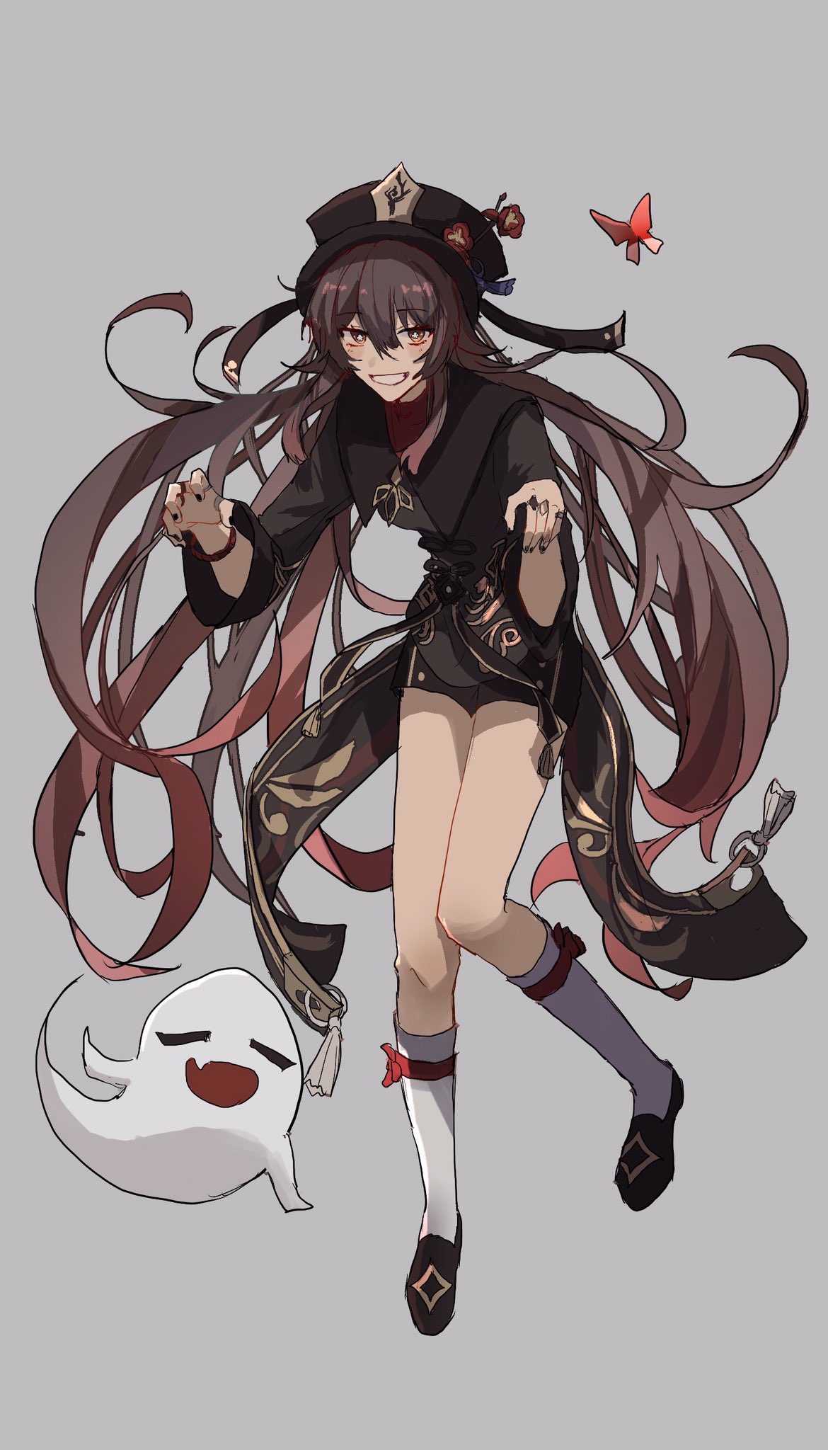 Safebooru - 1girl 403pa bangs bead bracelet beads black headwear black nails black shorts blush ...