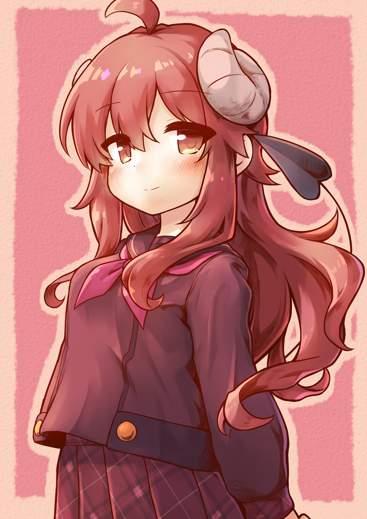 Safebooru - 1girl ahoge brown eyes closed mouth curled horns demon girl ...