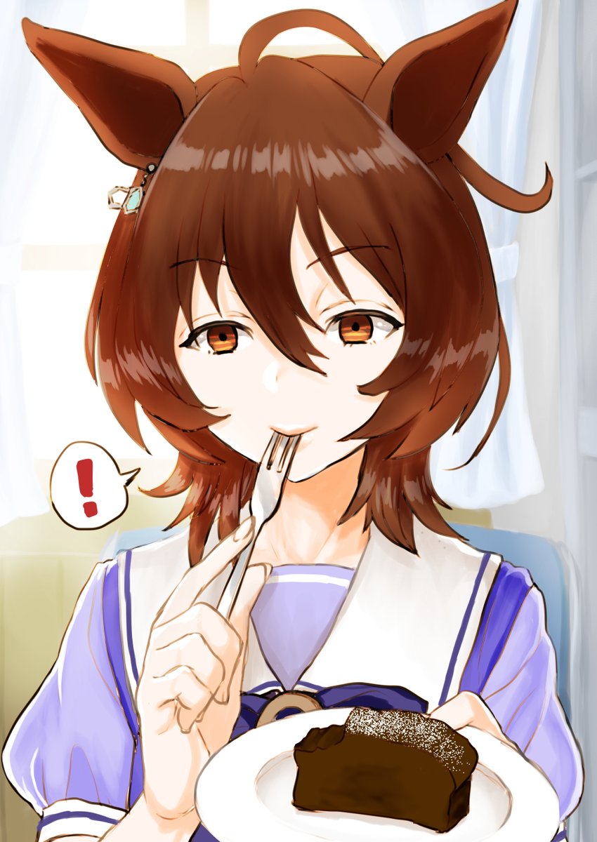 Safebooru - ! 1girl agnes tachyon (umamusume) ahoge animal ears brown eyes brown hair cake ...